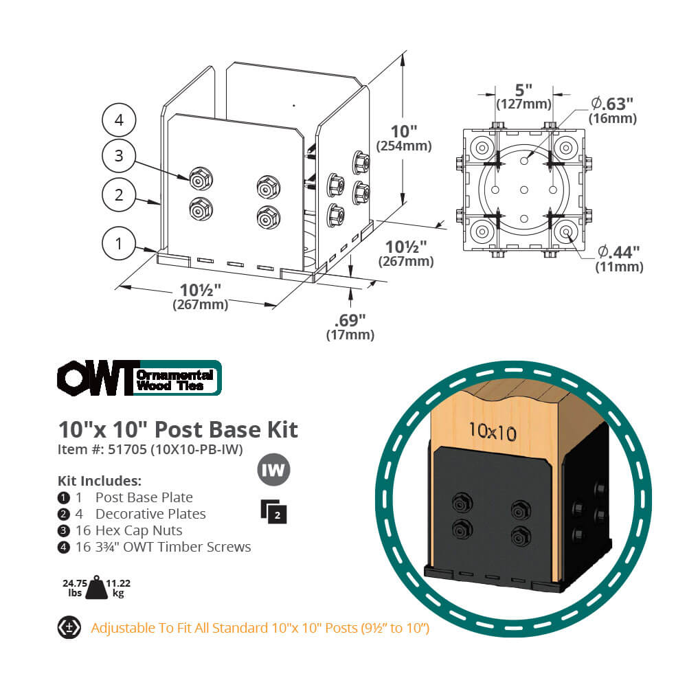 10x10 Ironwood Post Base - OZCO Building Products