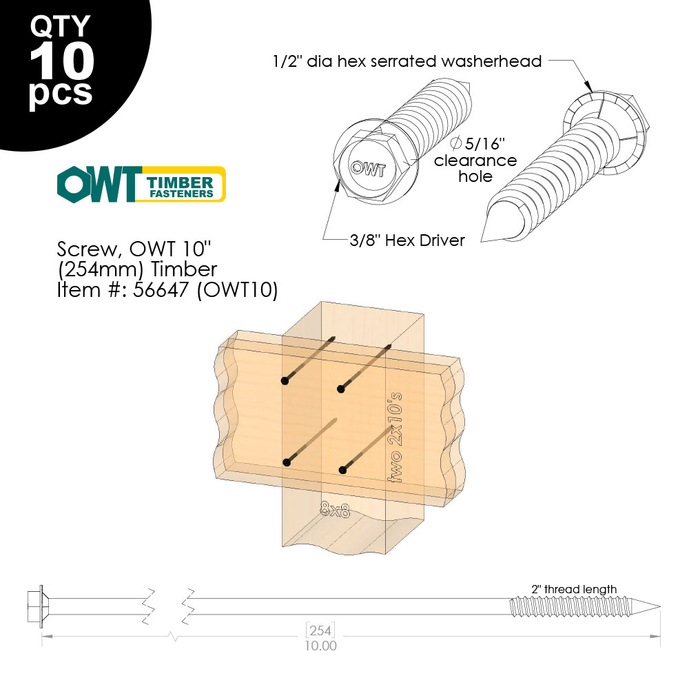 1/4 in. x 10 in. OWT Timber Screws - OZCO Building Products