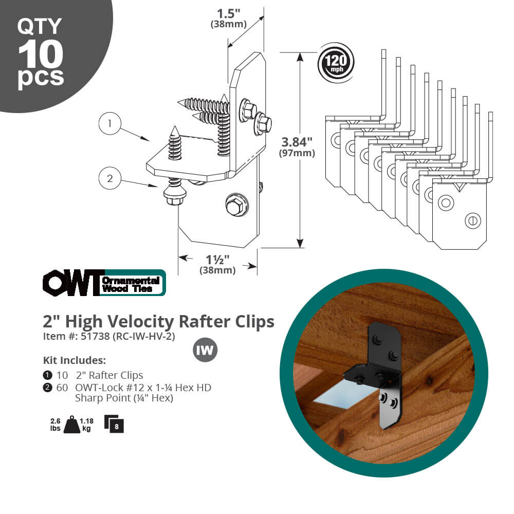 2 in. High-Velocity Rafter Clips Ironwood - OZCO Building Products