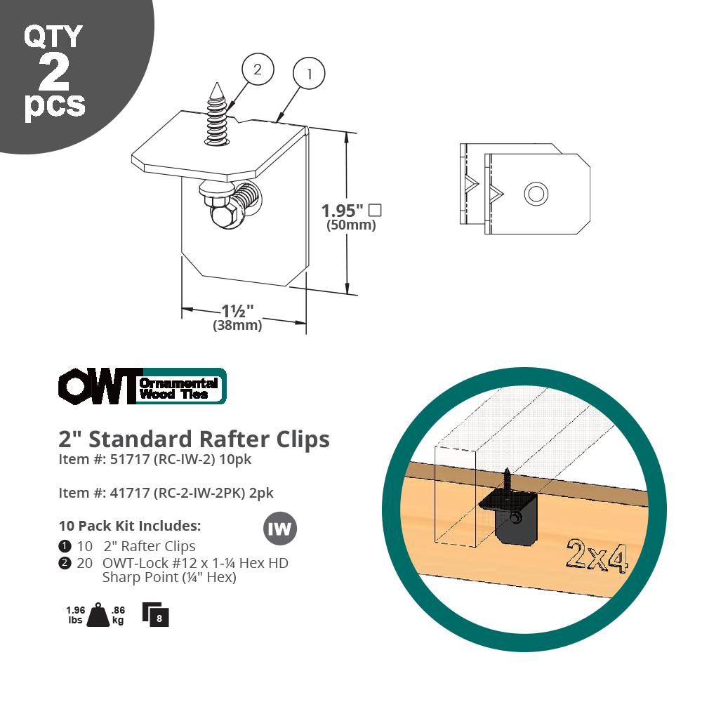 2 in. Ironwood Rafter Clips (2pk) - OZCO Building Products