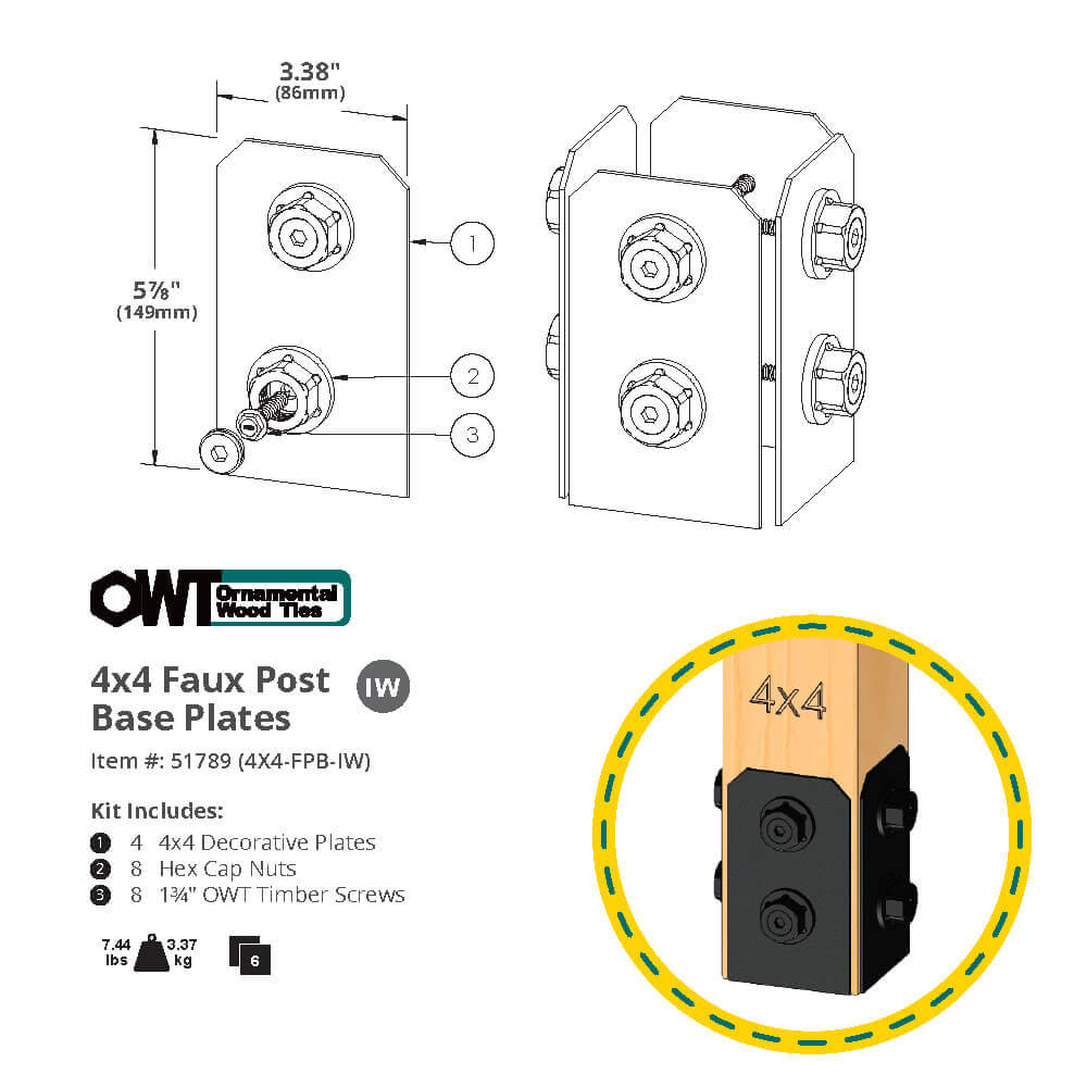 4x4 Ironwood Faux Post Base Plates - OZCO Building Products
