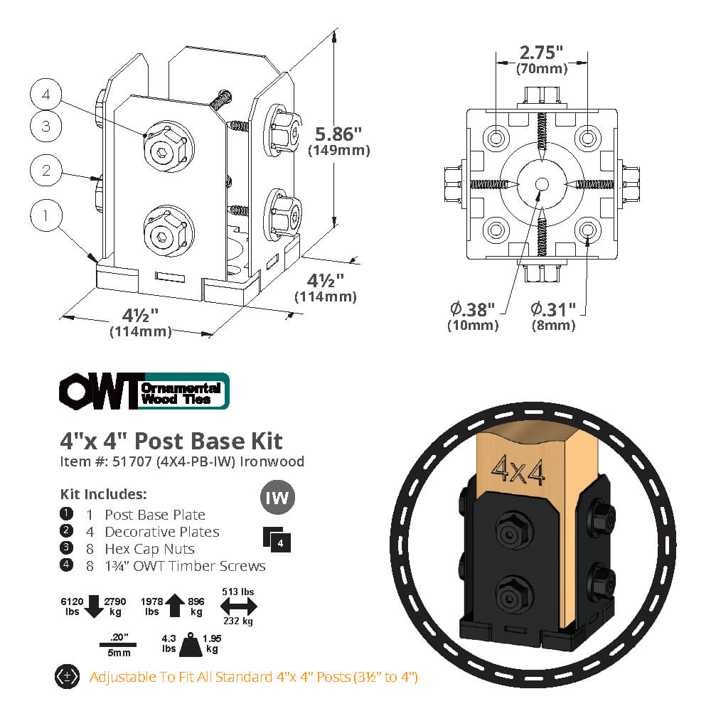 4x4 Ironwood Post Base - OZCO Building Products