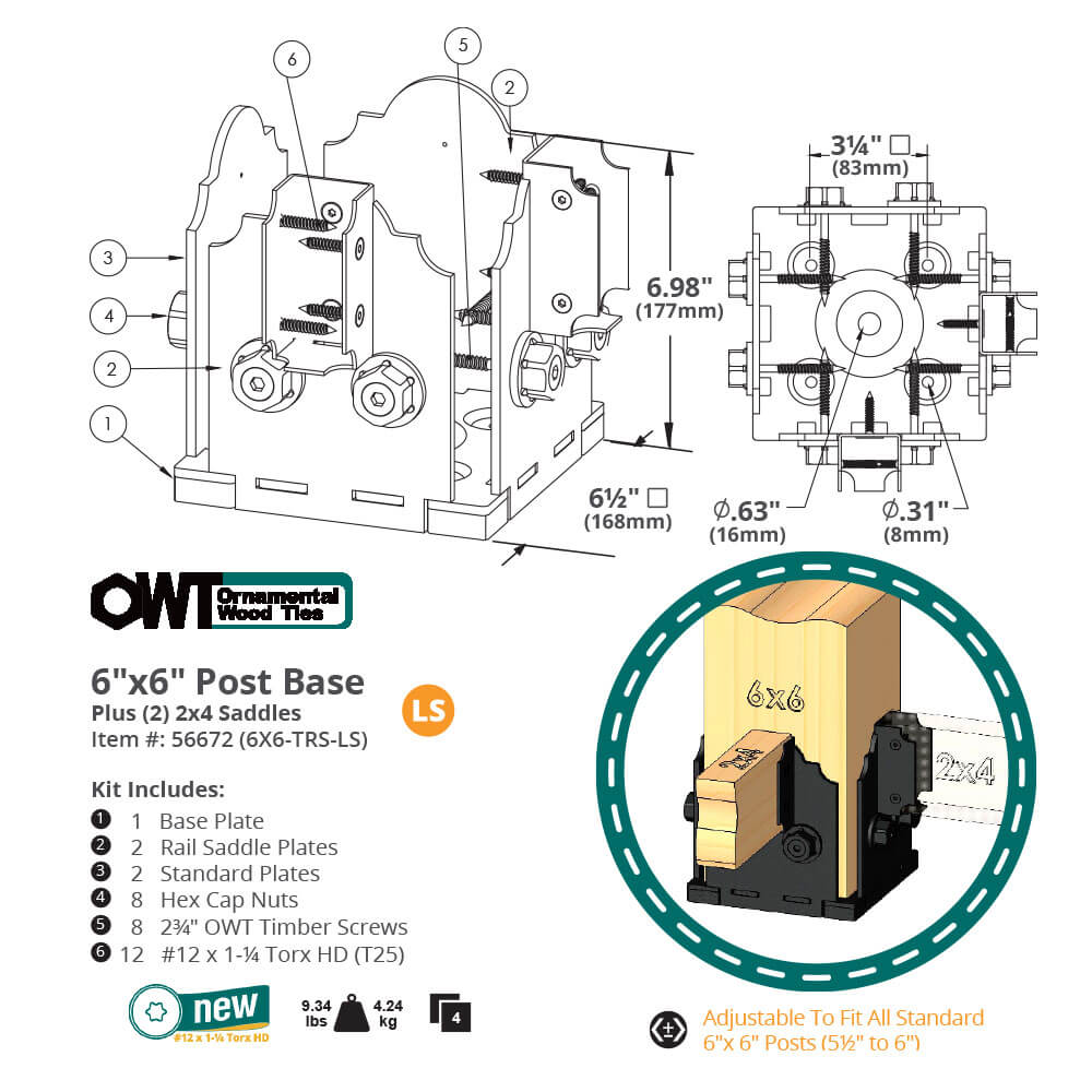 6x6 Post Base Twin Rail Saddles Laredo Sunset - OZCO Building Products