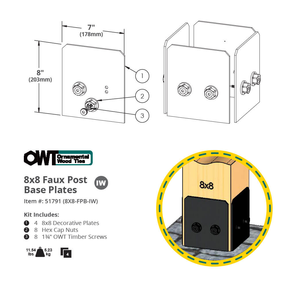 8x8 Faux Post Base Plates Ironwood - OZCO Building Products