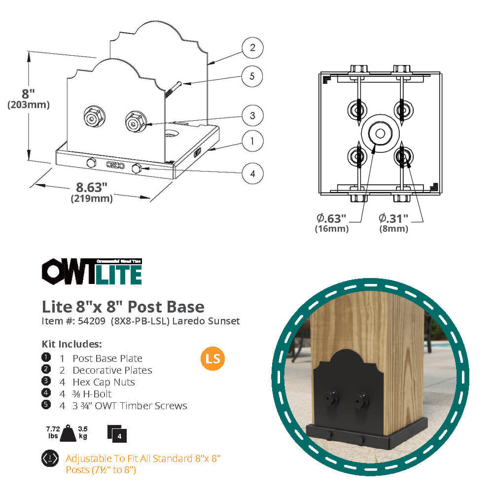 8x8 Post Base Laredo Sunset OWT-Lite - OZCO Building Products