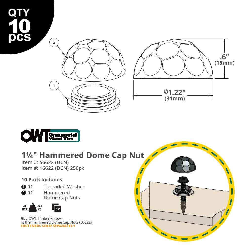 Hammered Dome Cap Nut (10PK) - OZCO Building Products