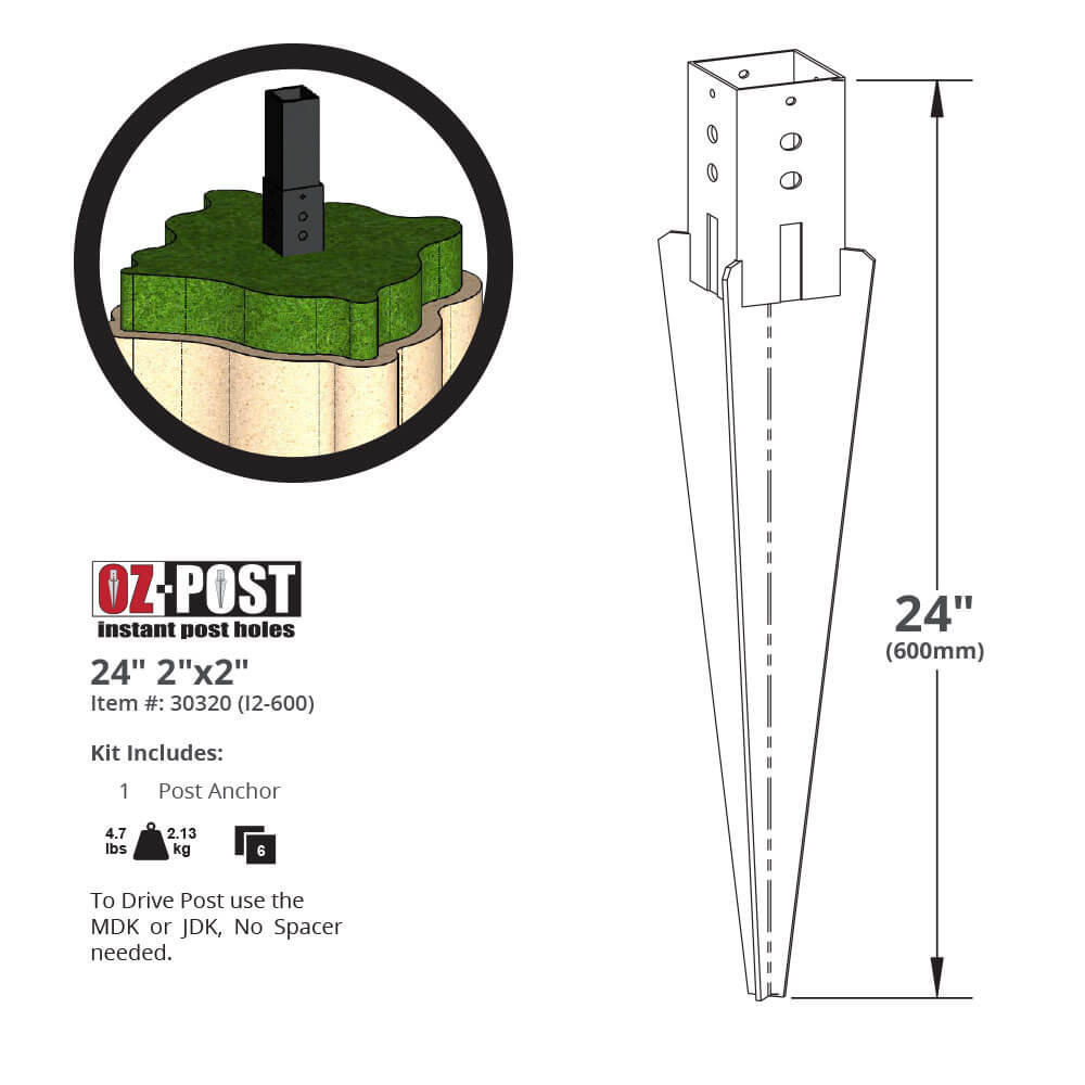 24 in. - 2 in. x 2 in. OZ-Post Anchor I2-600 - OZCO Building Products